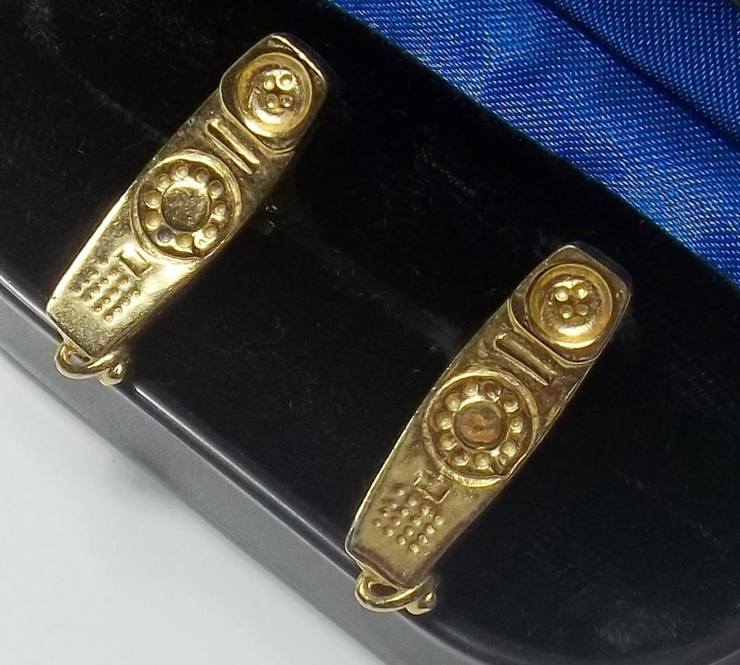 Vintage CUFF LINKS Rotary Dial Telephone Receiver, Gold Tone 1950's Mid ...
