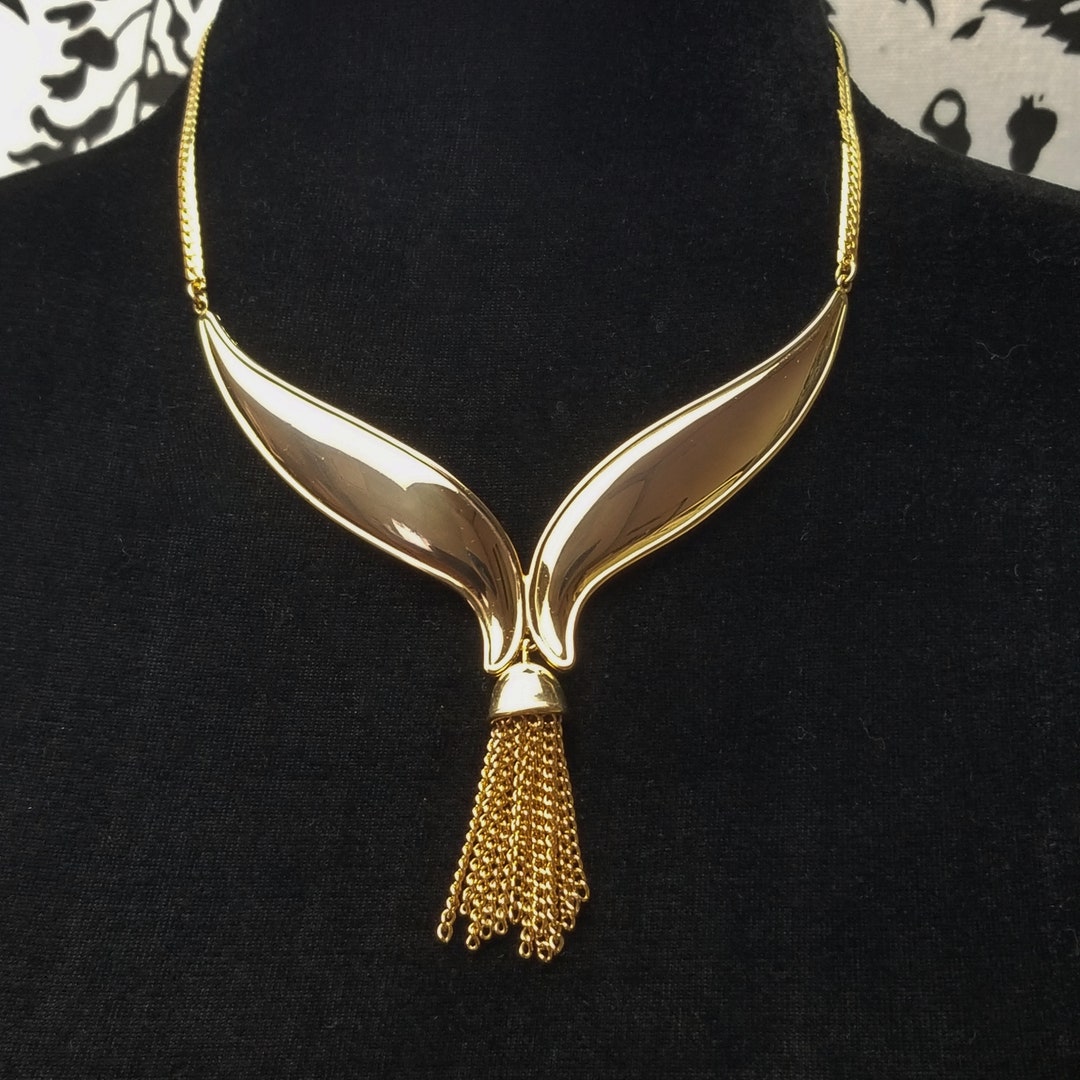 Polished Gold Metal Chevrons With Dangle Chains, Signed Avon Vintage ...