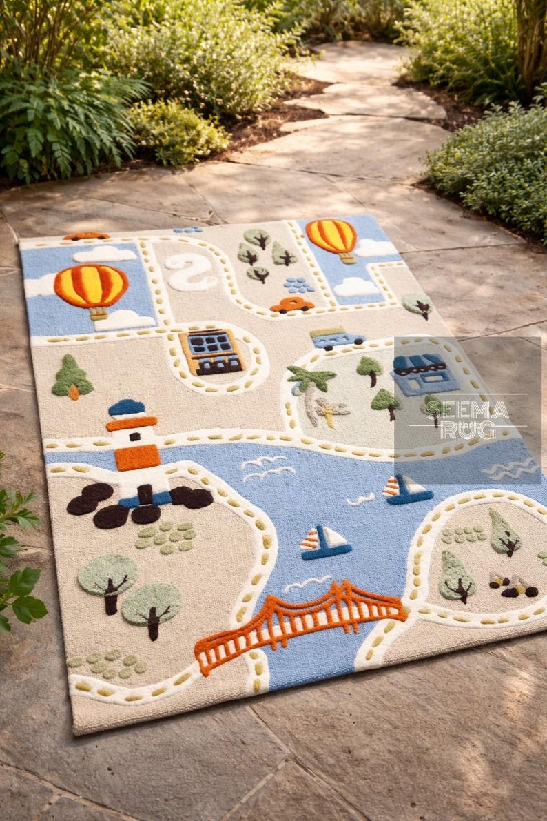 3D City Play Rug, Hand Tufted Road Map Carpet, Soft Nursery Playroom ...