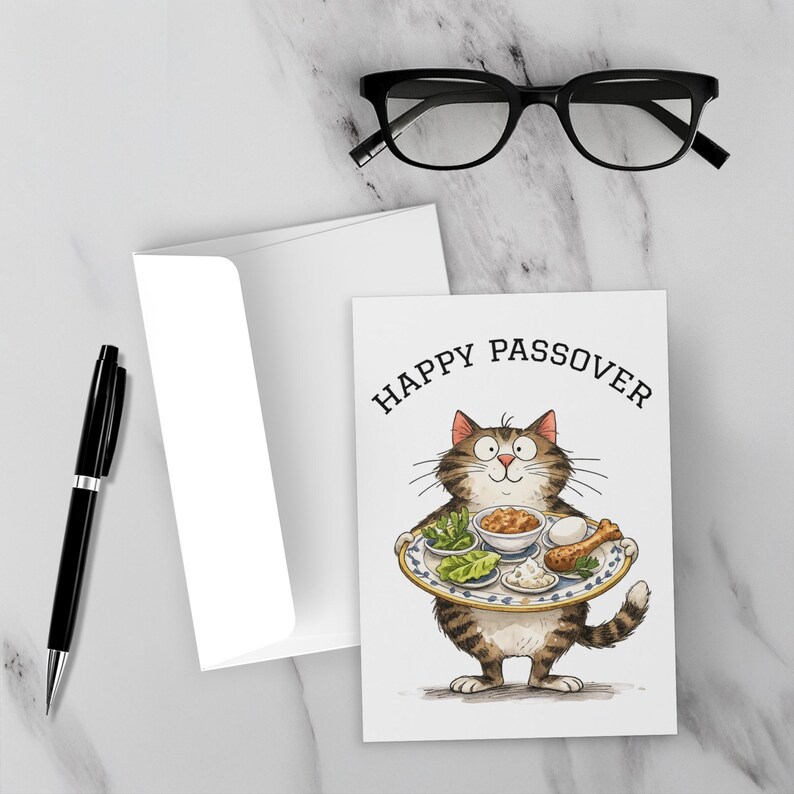 Happy Passover - Cat Holding A Seder Plate | Greeting Card | Blank ...