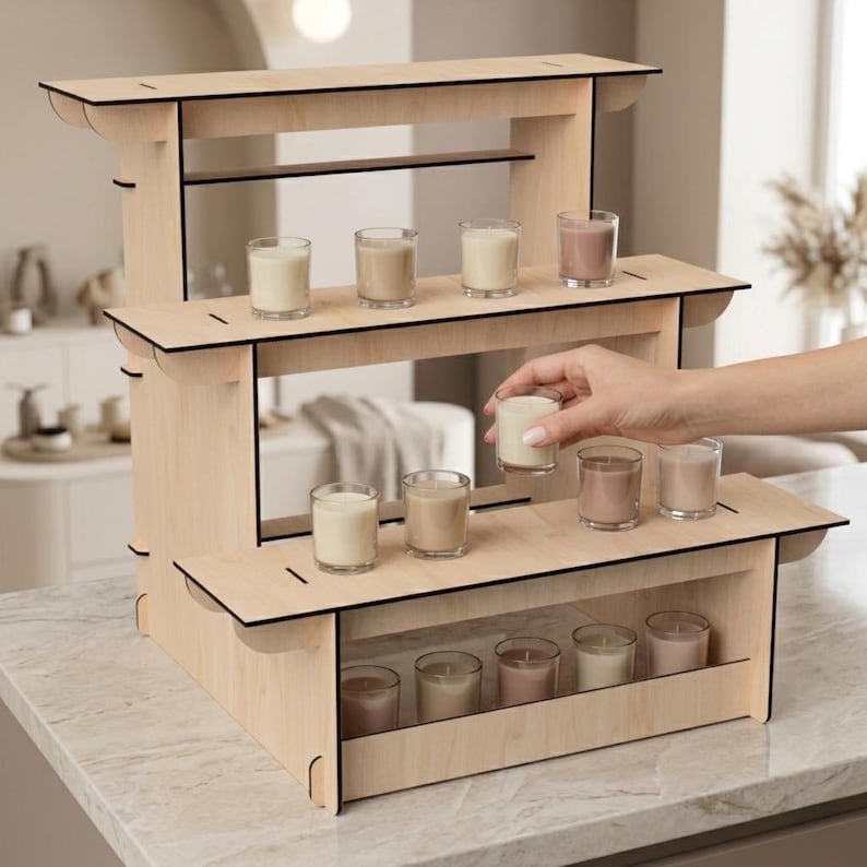 Candle Display Stand, Wood Display Shelf, Candle Stand Wood, Tiered ...