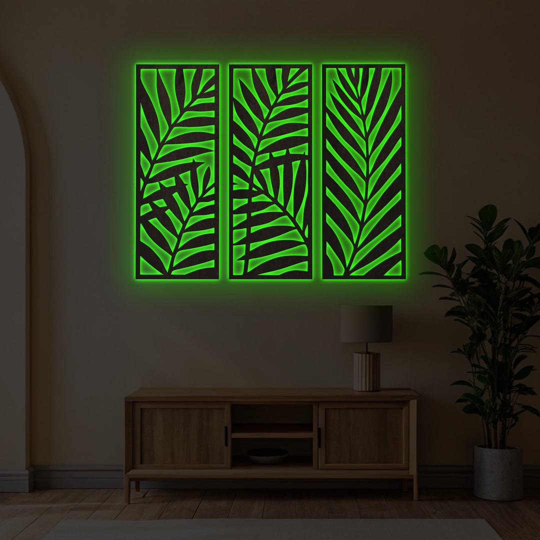 LED Backlit Tropical Leaf Wood Panels, Lighted Wooden Leaf Wall Hanging ...