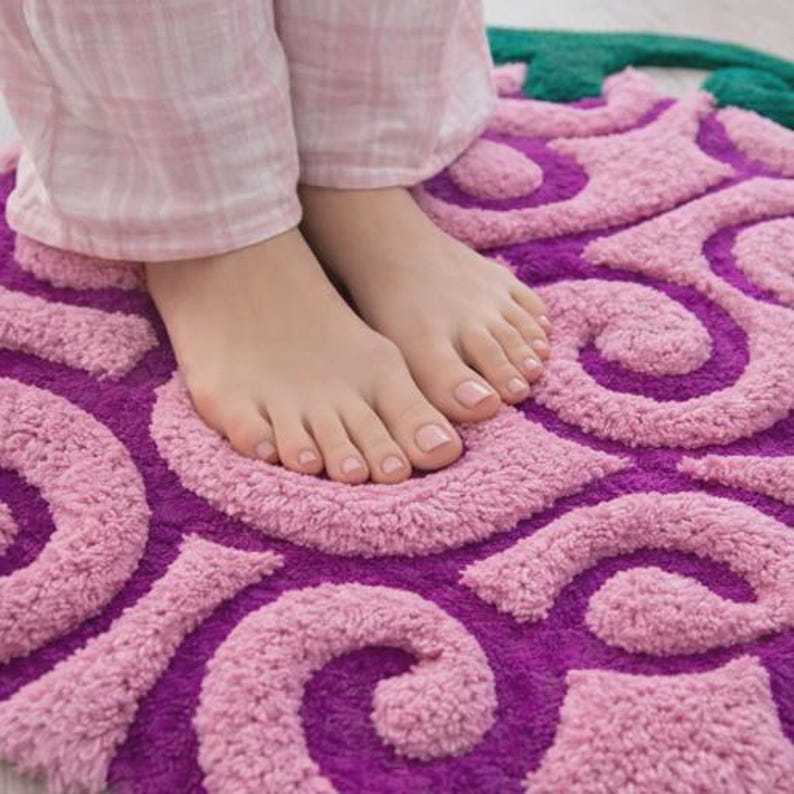 Gomu Rug Anime Caracter Hand Tufted Fruit Shape, Pink Purple Swirls ...
