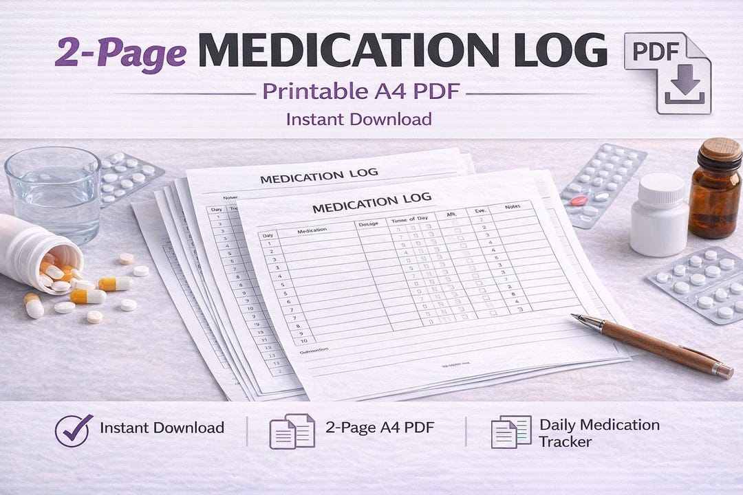 2-page Medication Log Printable A4 PDF | Daily Medication Tracker ...