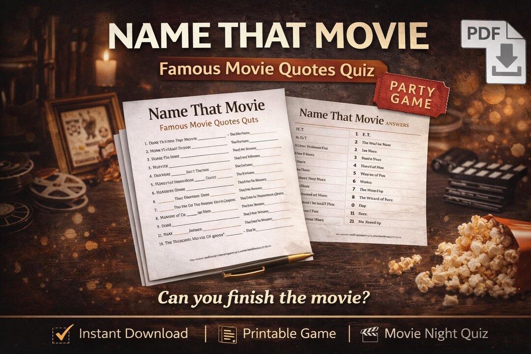 Name That Movie Game Printable | Famous Movie Quotes Quiz | Movie Night ...