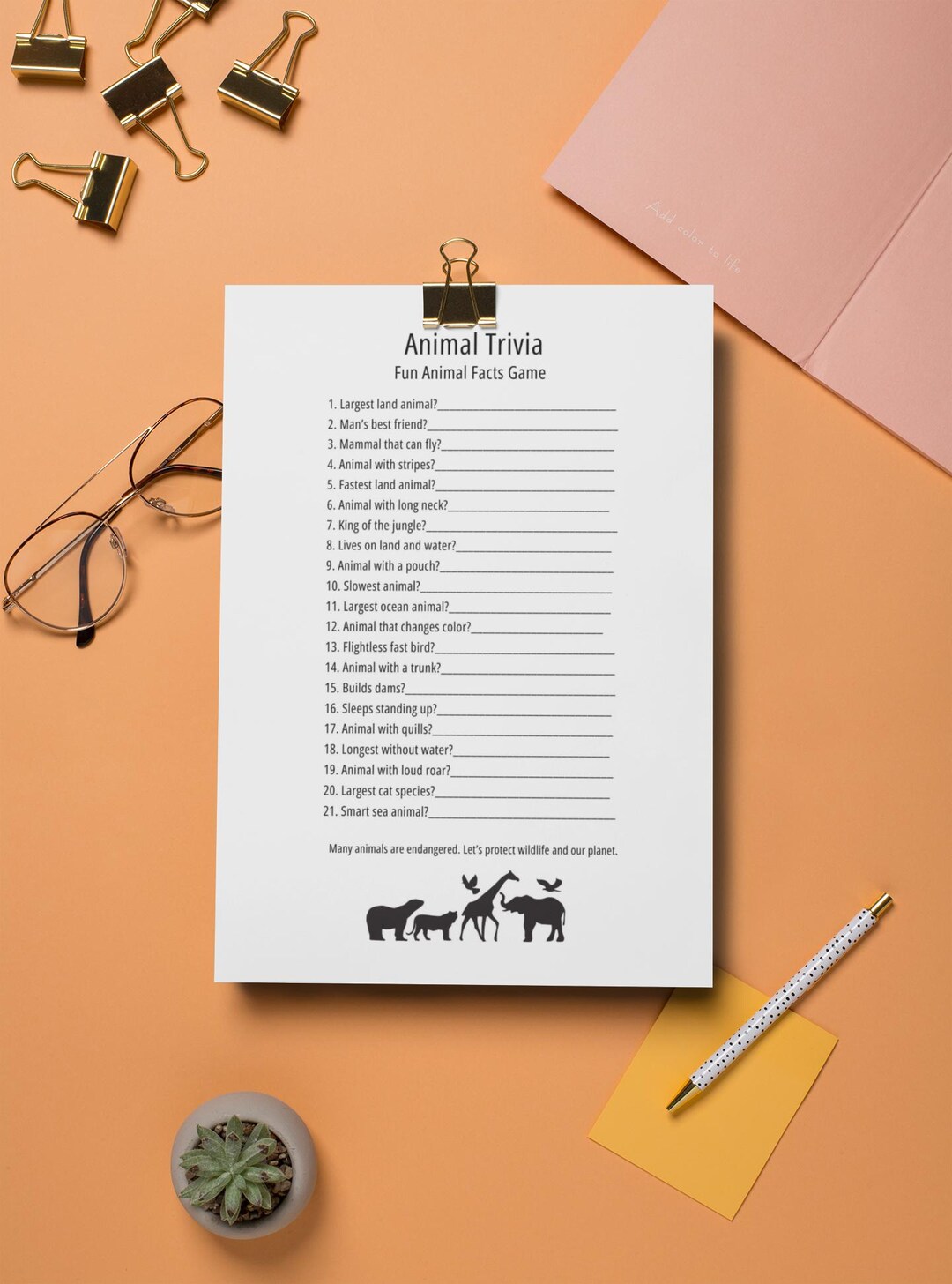 Animal Trivia Printable Game, Fun Animal Facts Quiz, Kids & Family ...