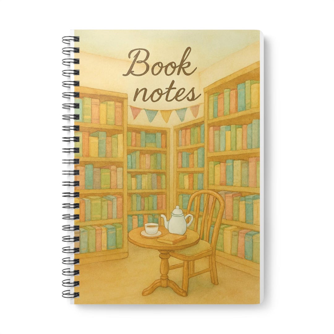 Book Notes Library Illustration Notebook | Wirobound Softcover A5 - Etsy