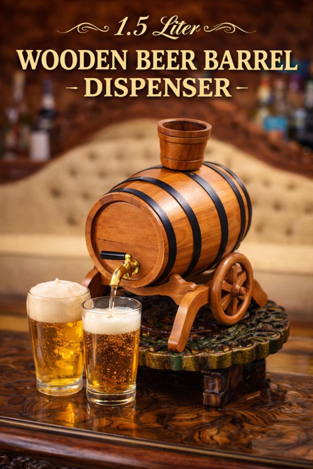 Personalized Engraved Teak Wood Liquor Barrel With Stand Brass Tap for ...