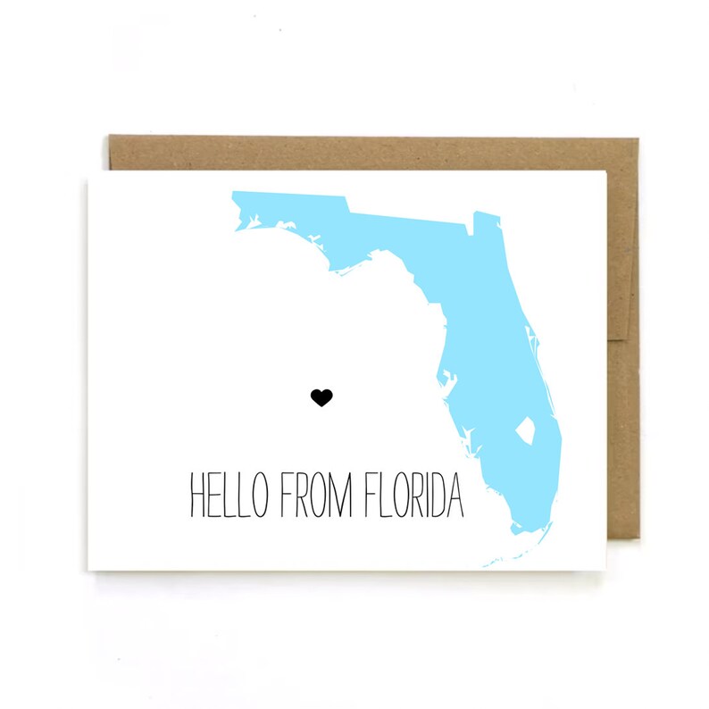 State Card " Hello From Florida " Greeting Card. Thinking of You. Just ...