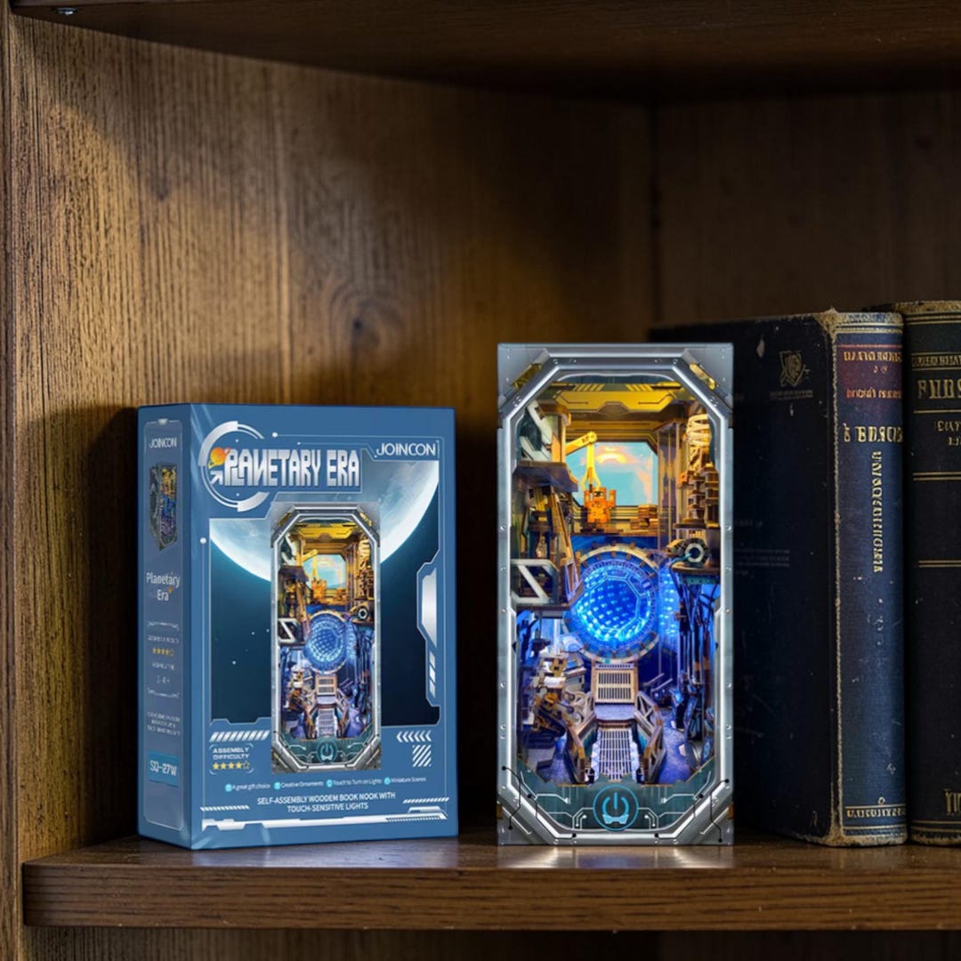 Sci Fi Book Nook With LED Lights Futuristic Bookshelf Insert Miniature ...