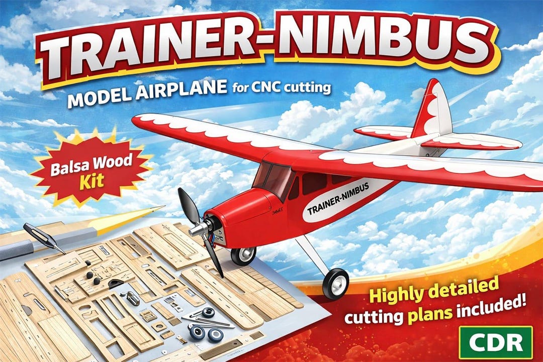 Airplane Plans Trainer ,,nimbus,, RC Cdr, Cnc, Balsa Wood Model ...