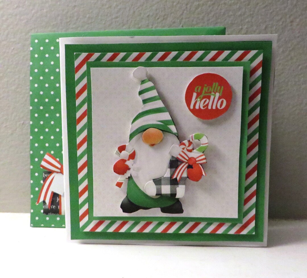 A Jolly Hello Gnome Christmas Card. - Etsy