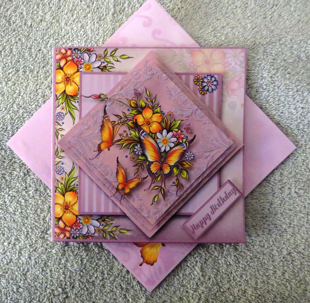 Flowers and Flutters Pyramid Birthday Card. - Etsy