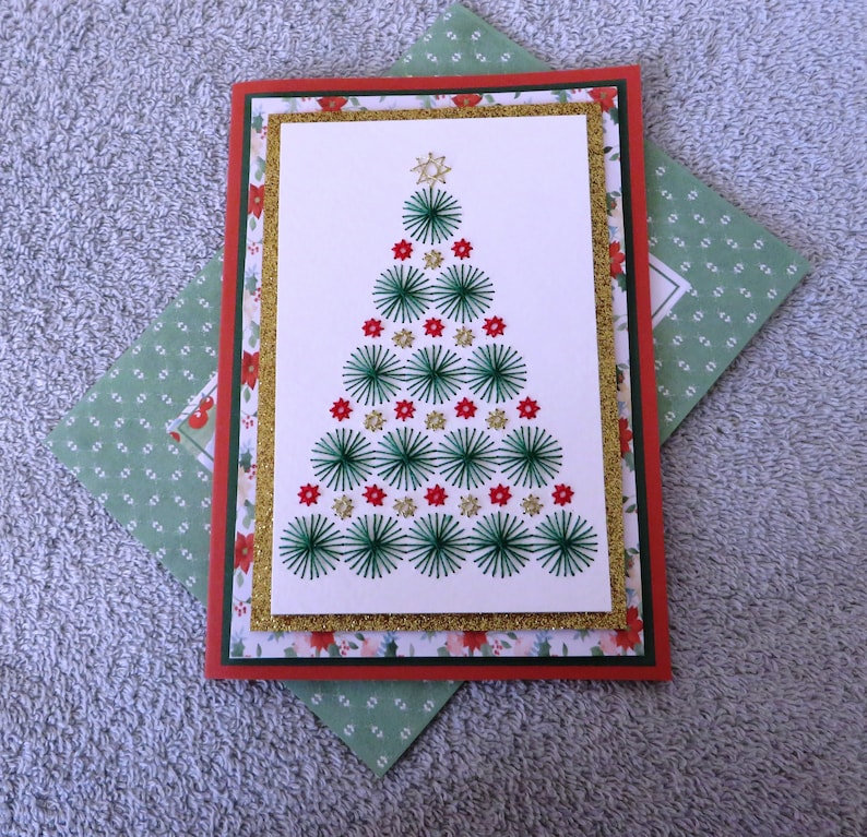 Hand Stitched Christmas Tree Card With Ornaments. - Etsy