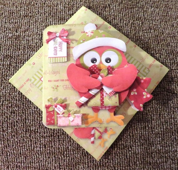 Handmade Happy owl-idays Christmas card and envelope. | Etsy