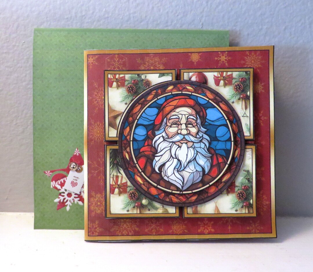 Stained Glass Santa Christmas Card. - Etsy