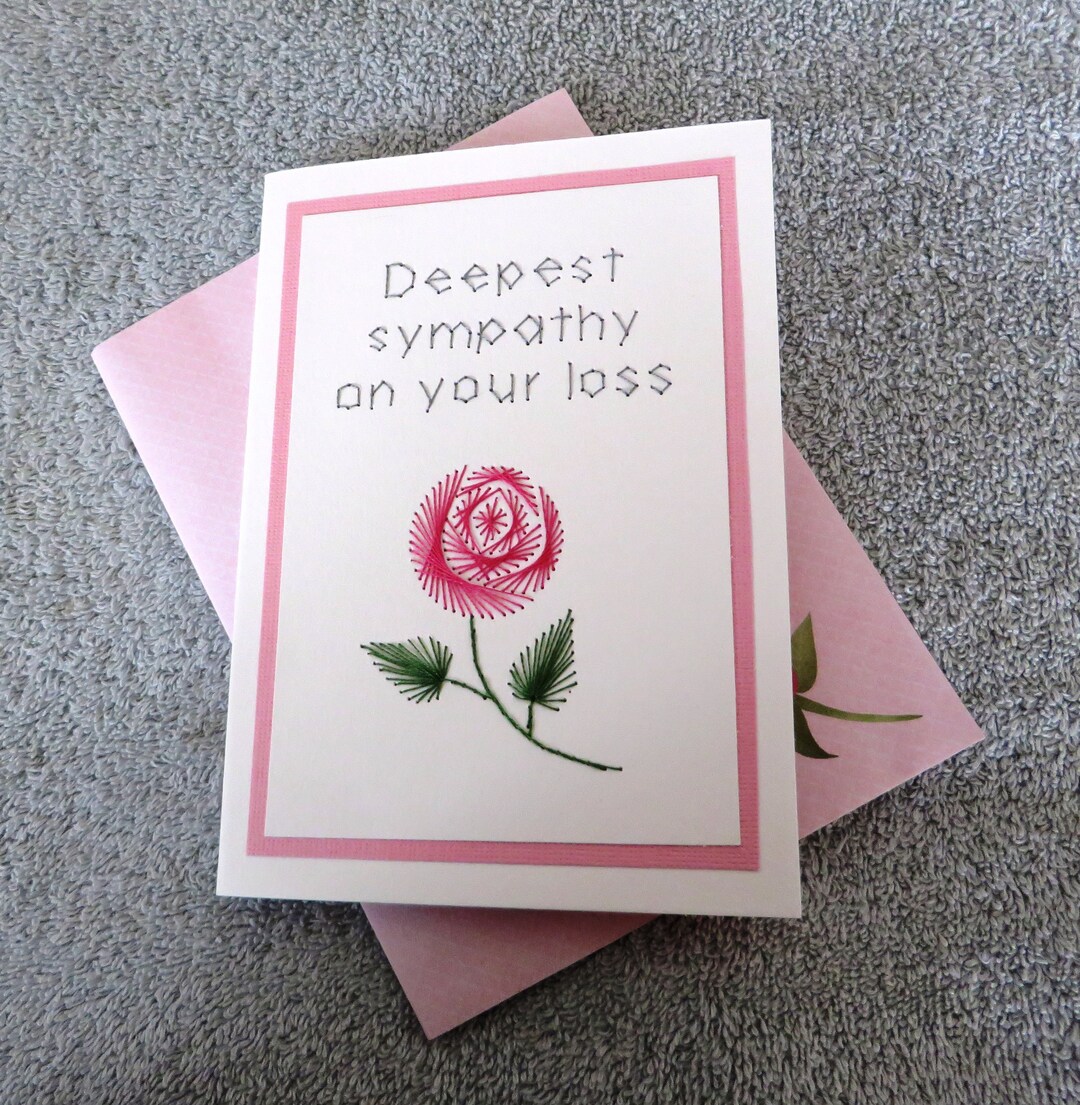 Handmade Stitched Rose Sympathy Card. - Etsy