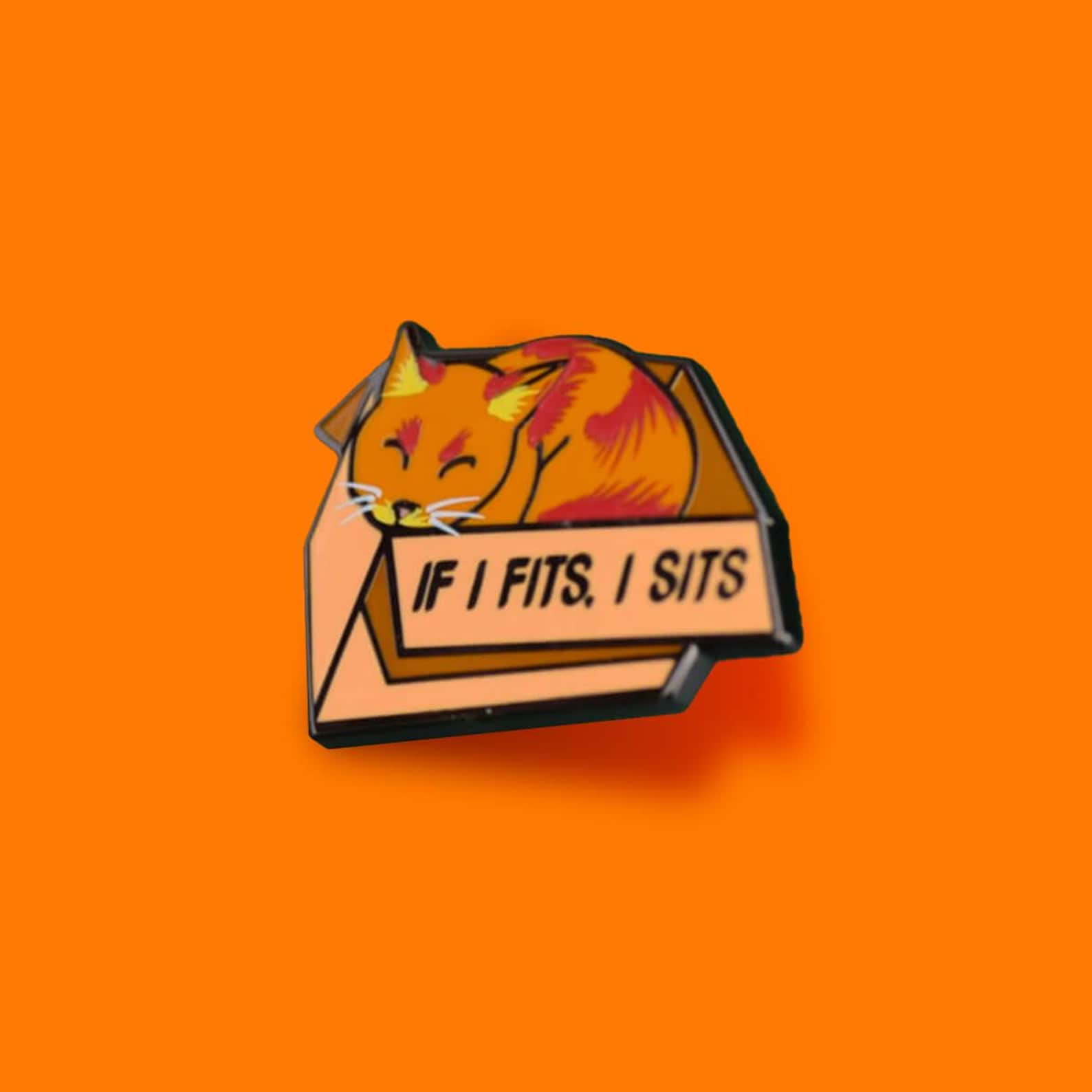 If I Fits I Sits Ginger Cat Pin Badge • Cute Cat in Box Enamel Pin ...