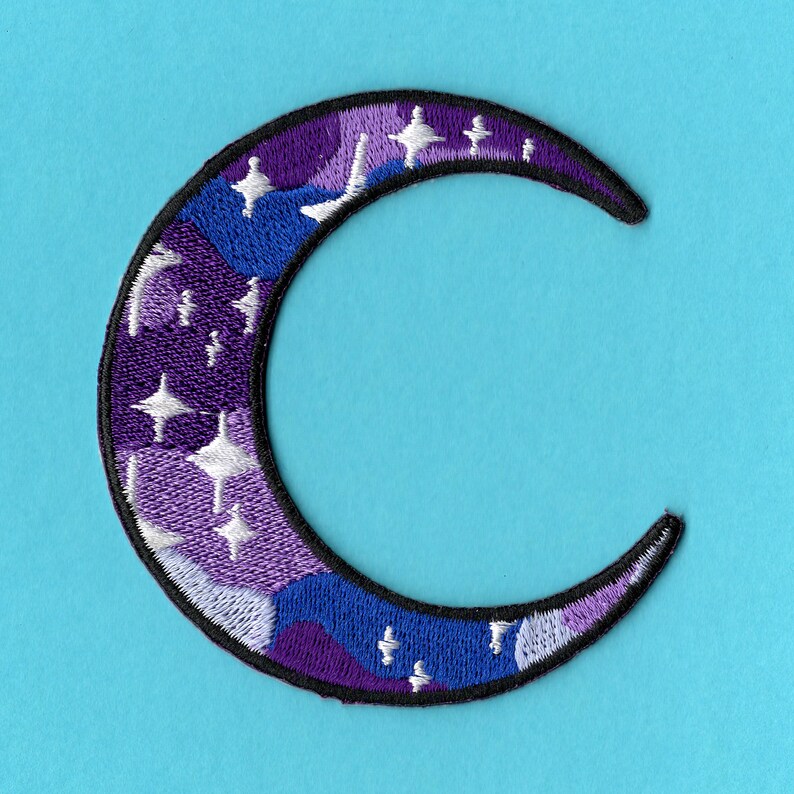 Galaxy Crescent Moon Embroidered Patch Vegan Adhesive Cute Etsy