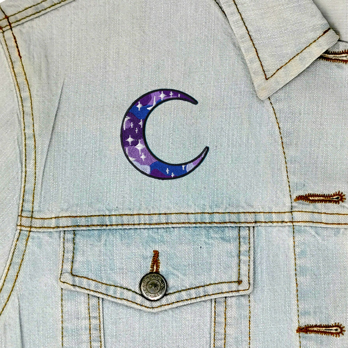 Galaxy Crescent Moon Embroidered Patch / Vegan Adhesive / Cute - Etsy
