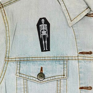 Skeleton Coffin Embroidered Patch / Vegan Adhesive / Gothic Witch Occult Halloween Death Iron or ...