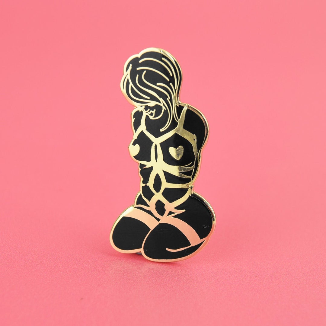 Shibari Gold Enamel Pin Hard Enamel Nickel-free Brooch BDSM Kink Feminist Cute Bondage Rope Play ...