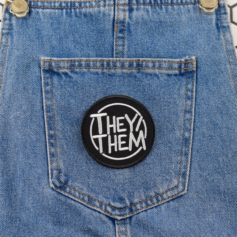 THEY/THEM Circle Embroidered Patch / Vegan Adhesive / Trans - Etsy
