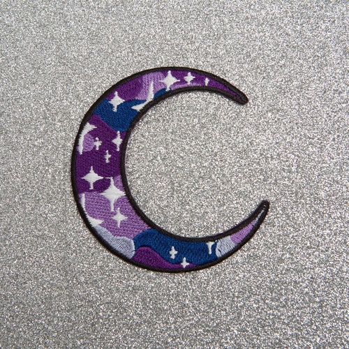 Galaxy Crescent Moon Embroidered Patch / Vegan Adhesive / Cute - Etsy