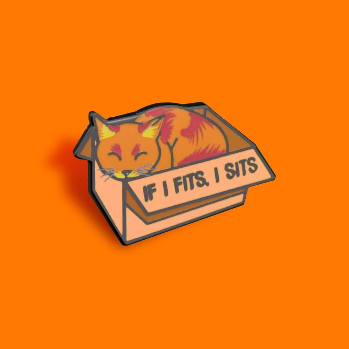If I Fits I Sits Ginger Cat Pin Badge • Cute Cat in Box Enamel Pin ...