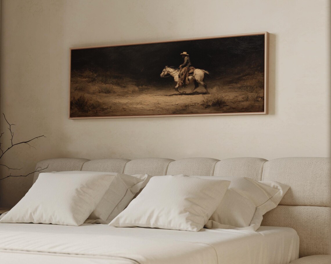 Panoramic Western Cowboy Wall Art – Lone Rider on Horseback – Moody ...