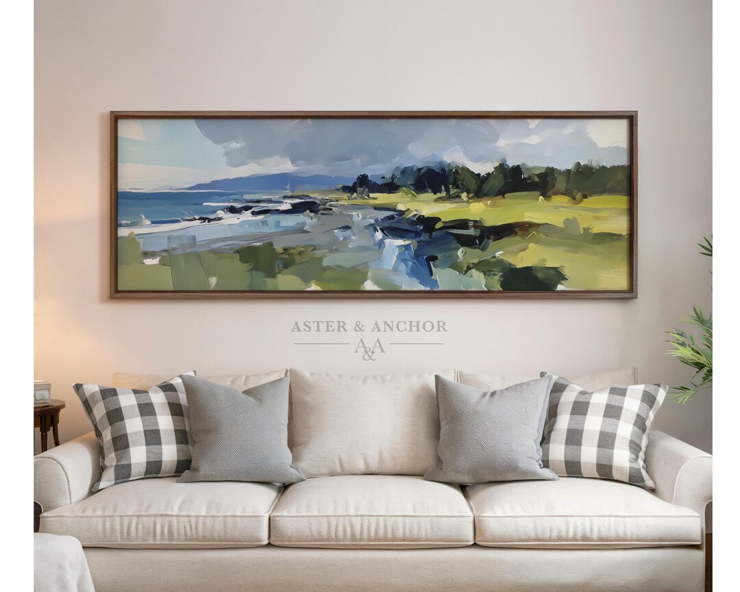 Abstract Coastal Wall Art – Panoramic Modern Shoreline Landscape ...