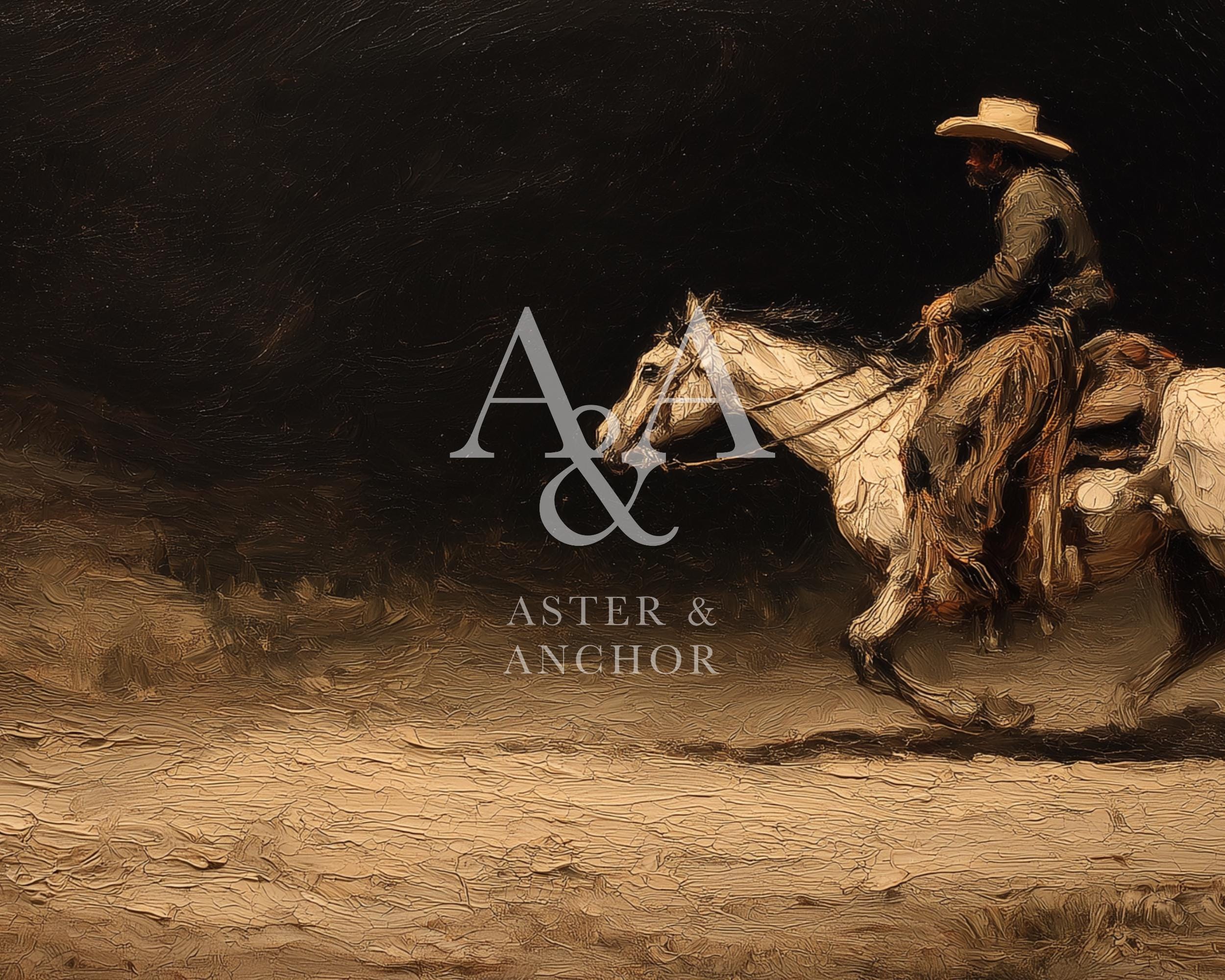 Panoramic Western Cowboy Wall Art – Lone Rider on Horseback – Moody ...