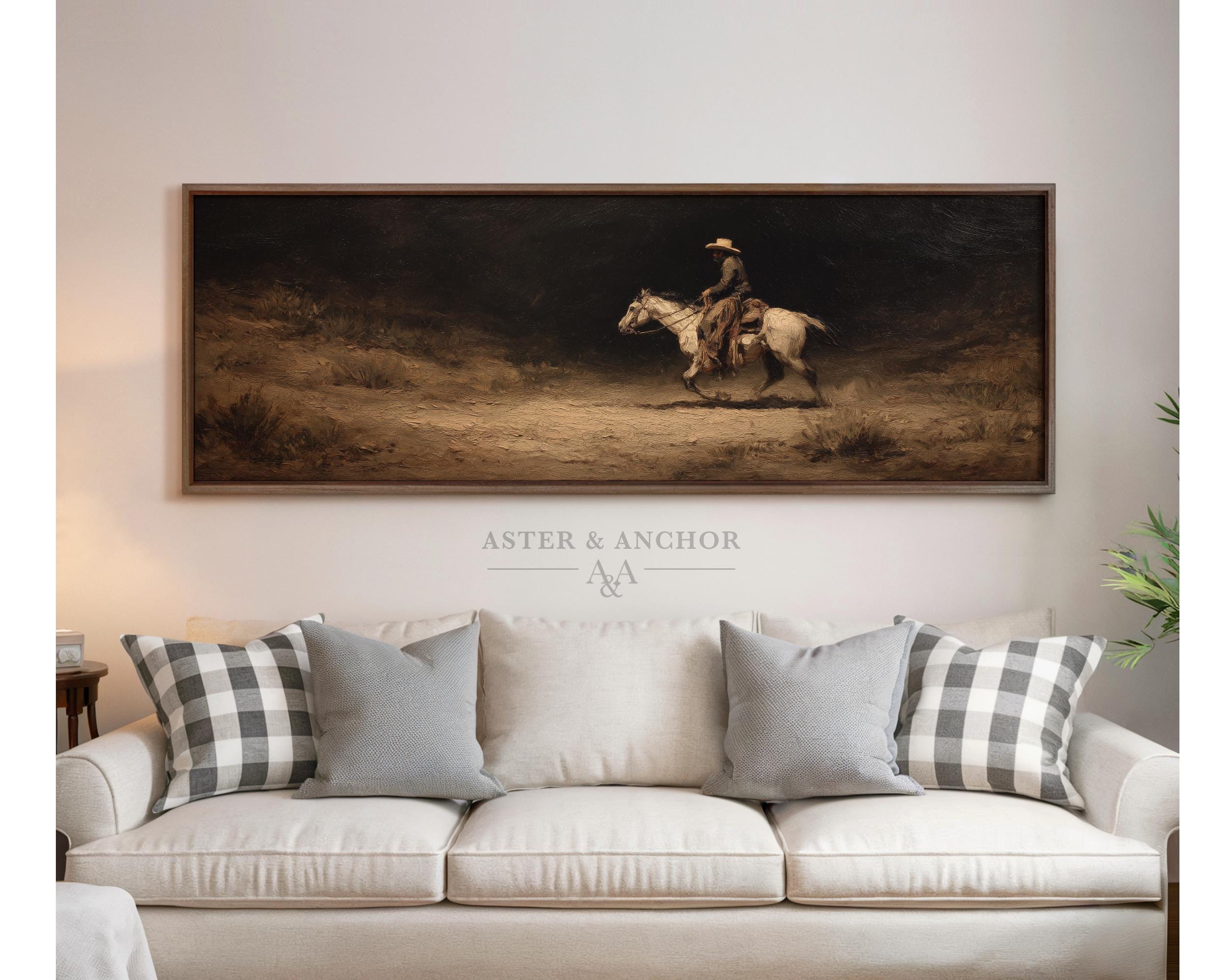 Panoramic Western Cowboy Wall Art – Lone Rider on Horseback – Moody ...