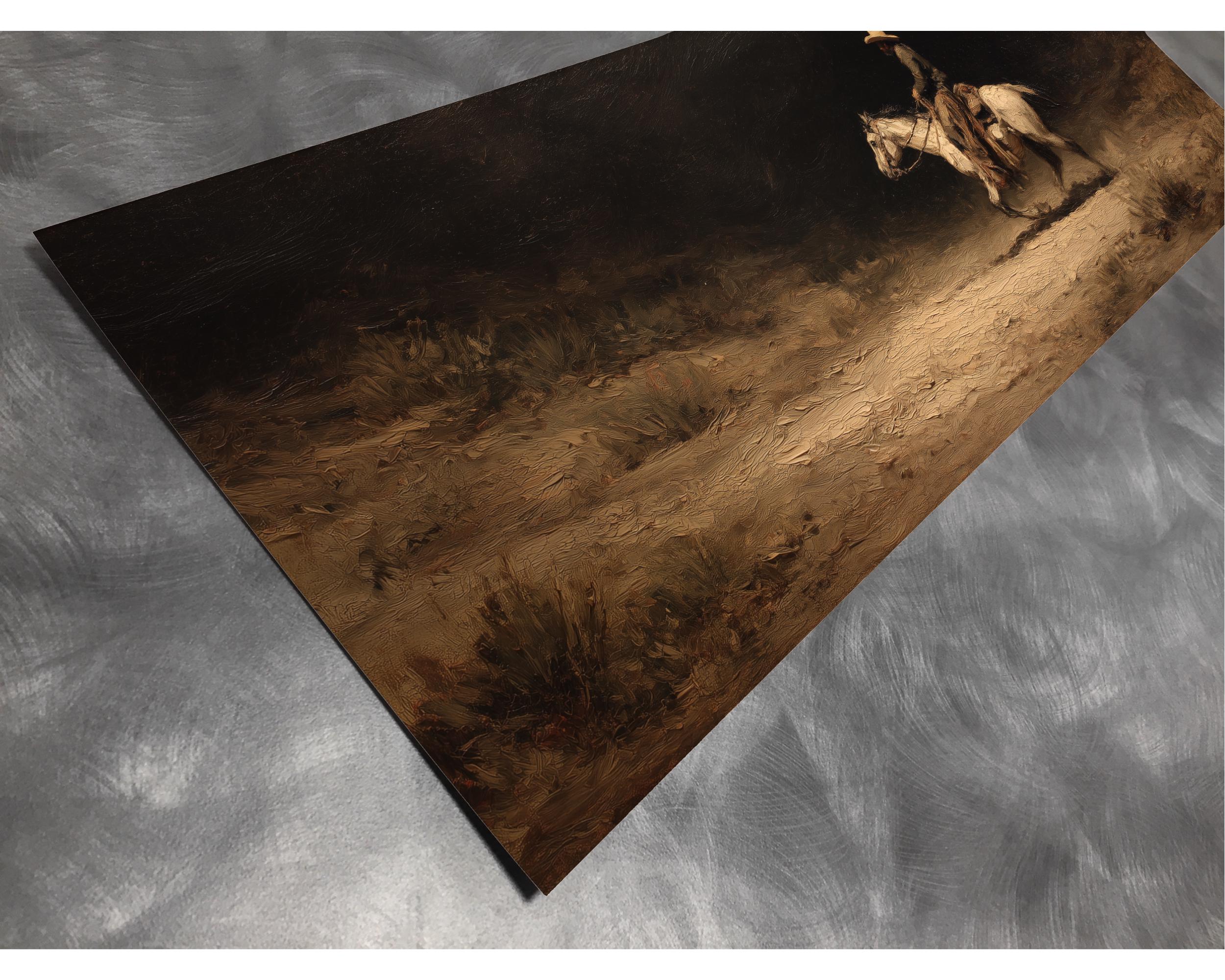 Panoramic Western Cowboy Wall Art – Lone Rider on Horseback – Moody ...