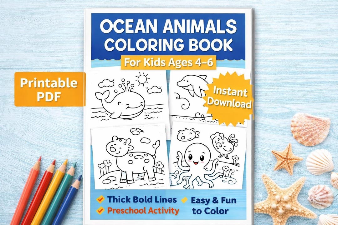 Sea Animals Coloring Book for Kids Ages 4-6 | Ocean Creatures Printable ...