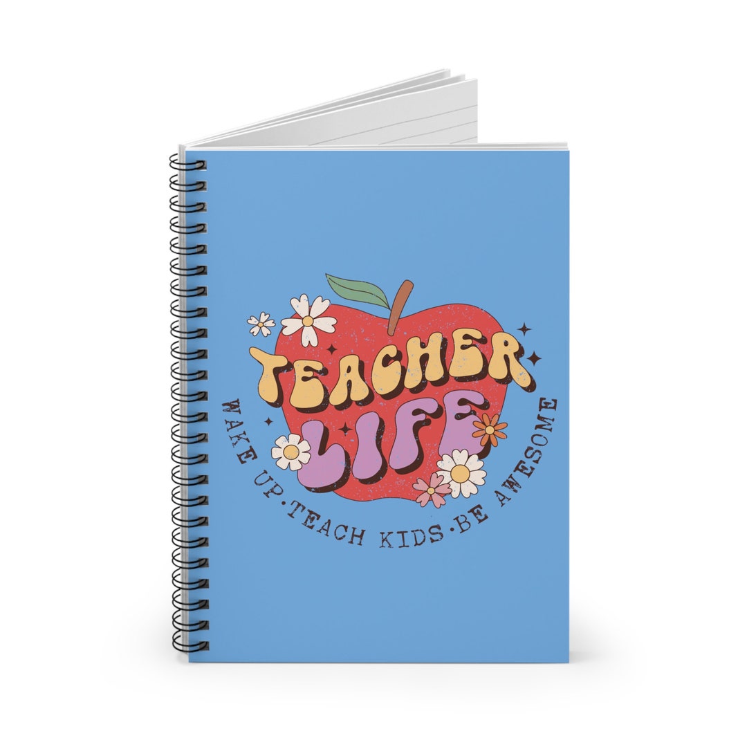 Light Blue Teacher Life Spiral Notebook, 70s Retro Kitchen Notes, Small ...