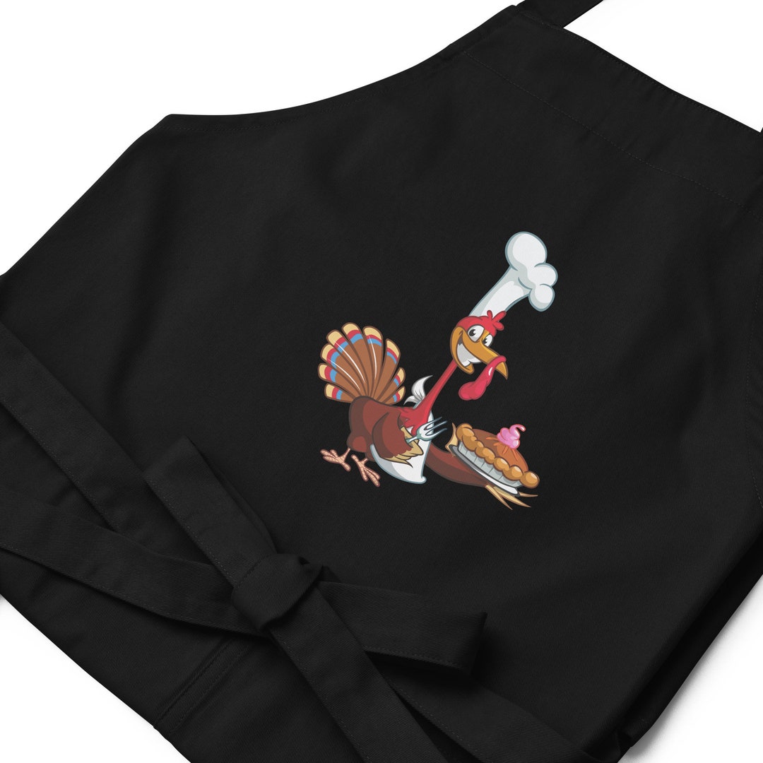 Turkey Pie Organic Cotton Chef's Apron With Pockets, Funny Thanksgiving Apron, Food Themed Black ...