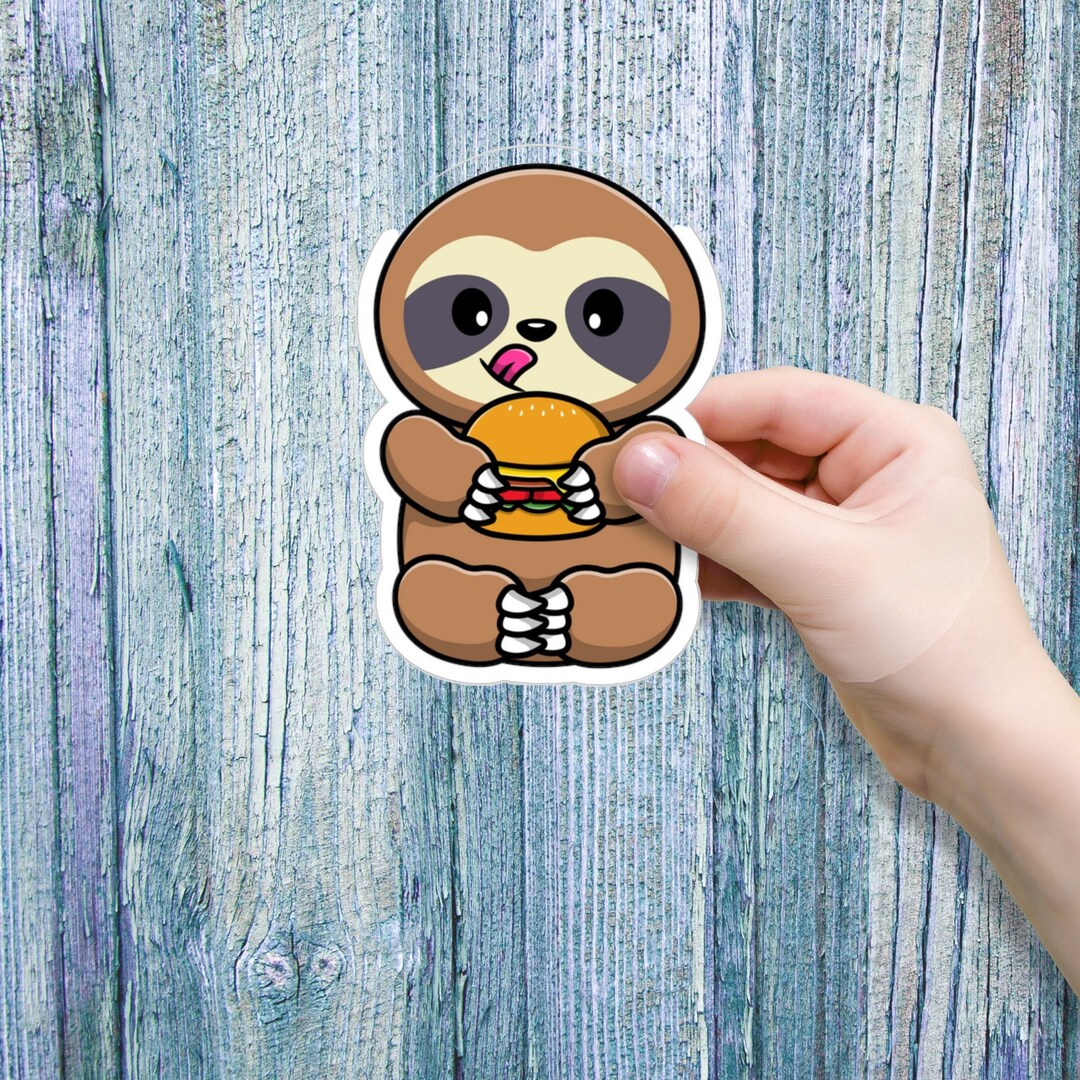 Cute Cartoon Sloth With Burger Kiss-cut Sticker - Etsy
