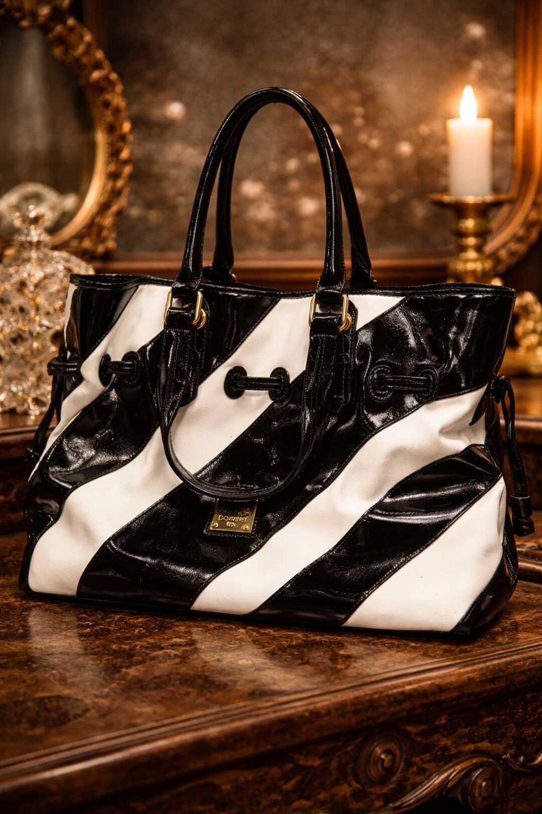 Dooney and Bourke Black and White Zebra Patent Leather Tote | Statement ...