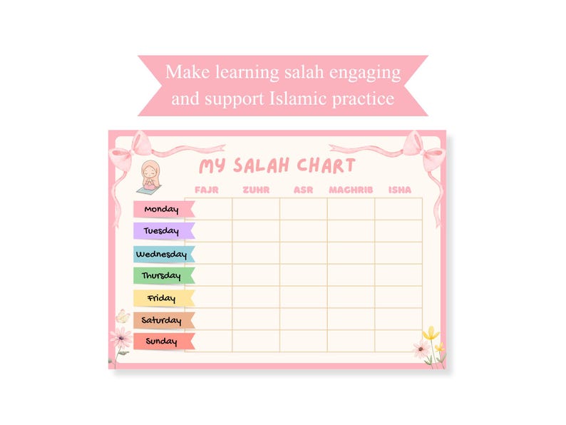 Kids Salah Prayer Chart Printable | Islamic Daily Prayer Tracker for ...