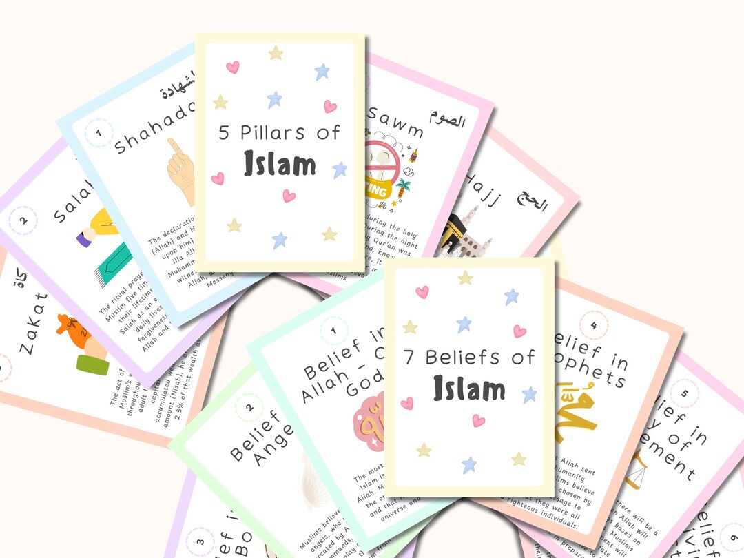 5 Pillars of Islam Flashcards | 7 Beliefs in Islam Cards | Islamic Kids ...
