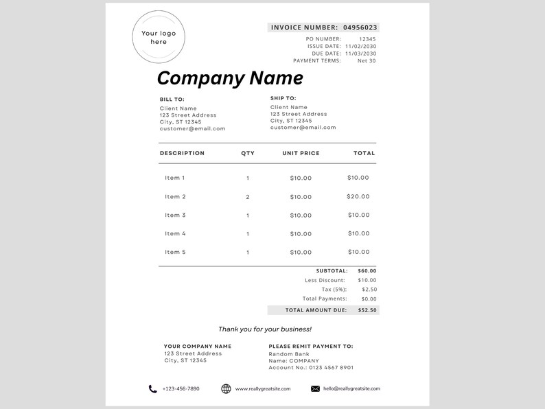Editable Invoice Template, Canva and Word, Small Business (instant ...