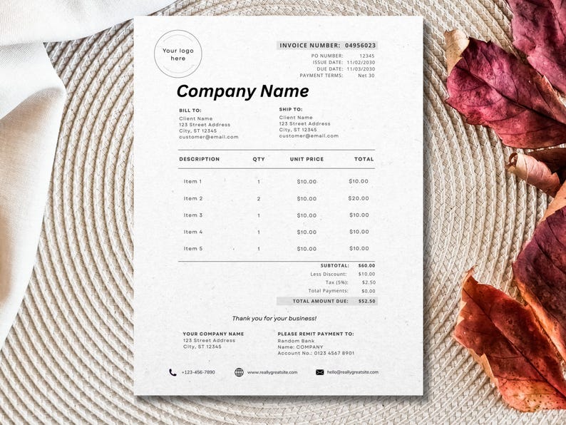 Editable Invoice Template, Canva and Word, Small Business (instant ...
