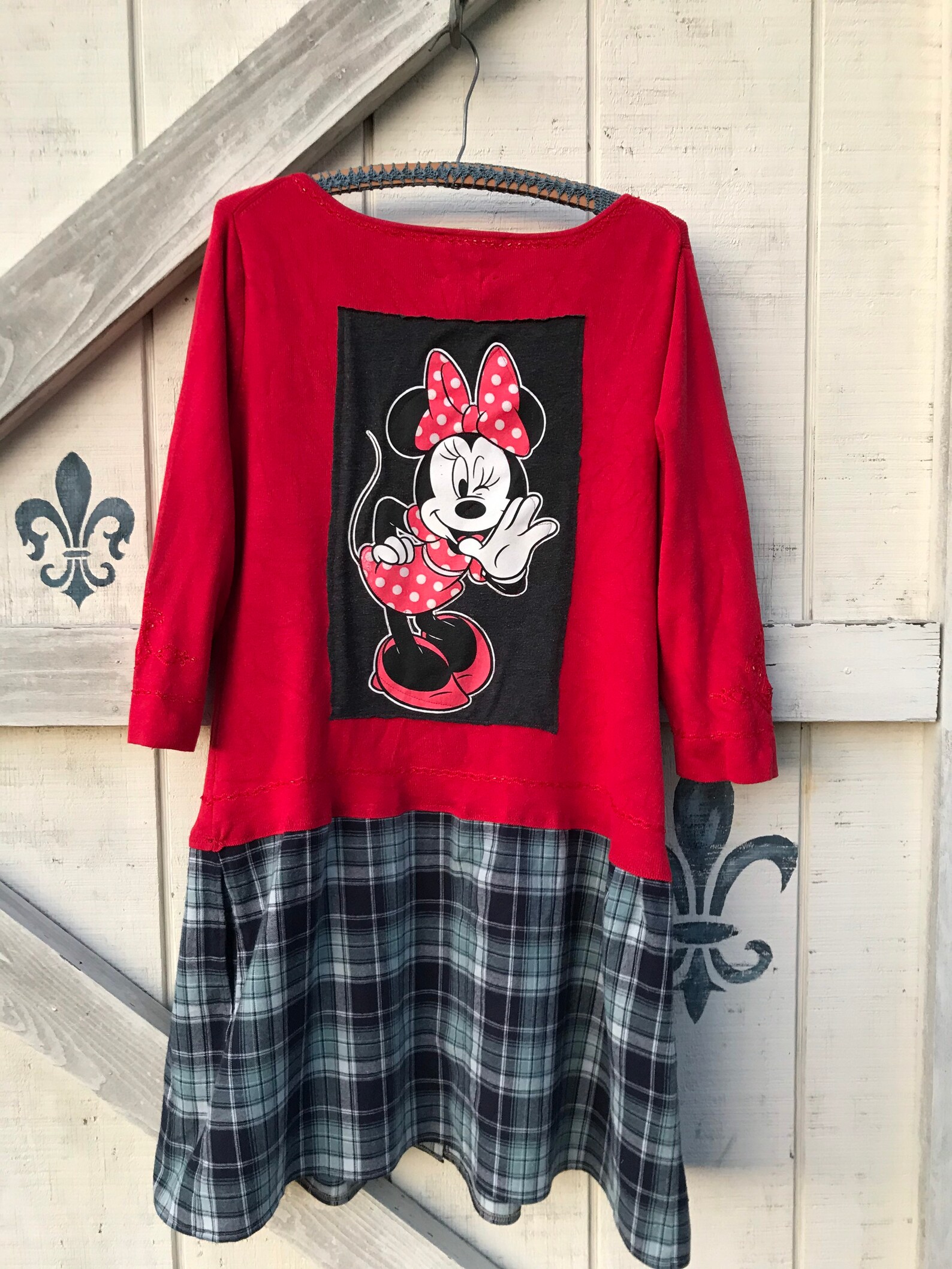 M Boho red Minnie Mouse tunic rustic plaid tunic | Etsy