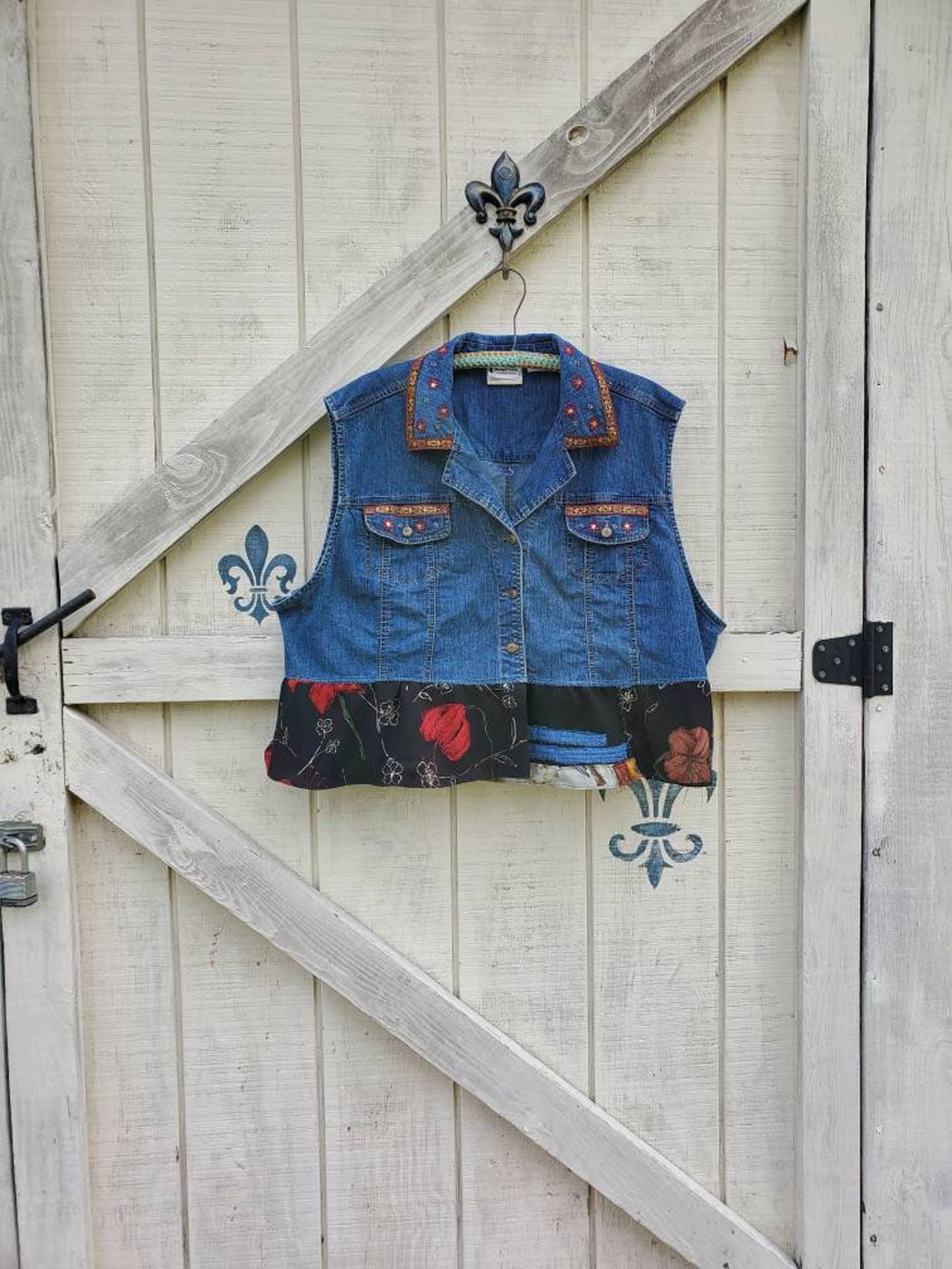 2X 3X Denim Vest, Skirted Vest, Bird Theme Jacket Upcycled by ...