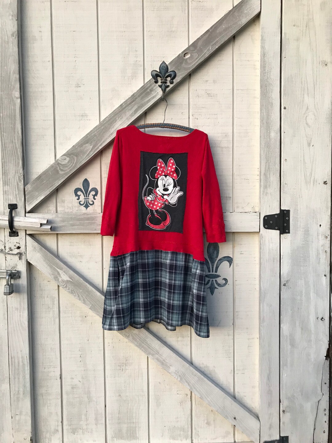 M Boho Red Minnie Mouse Tunic, Rustic Plaid Tunic - Etsy