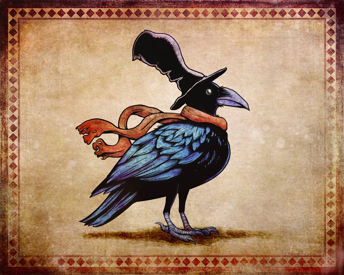 Crow W/scarf and Hat, Folk Art, Shabby, Gothic, Steampunk - Etsy