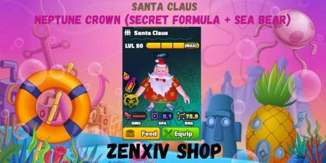 Santa Claus Neptune Crown (silver Tag) - Spongebob Tower Defense - Etsy
