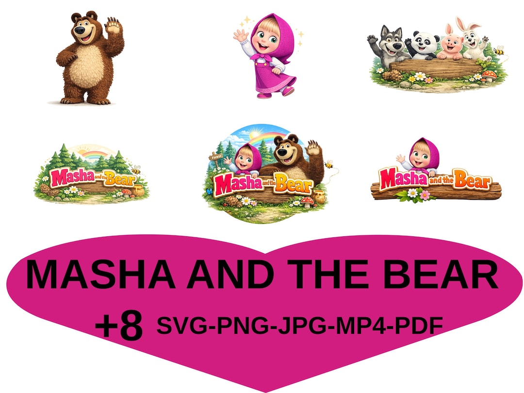 Masha and the Bear Clipart, Logo Design SVG PNG (digital Download) - Etsy
