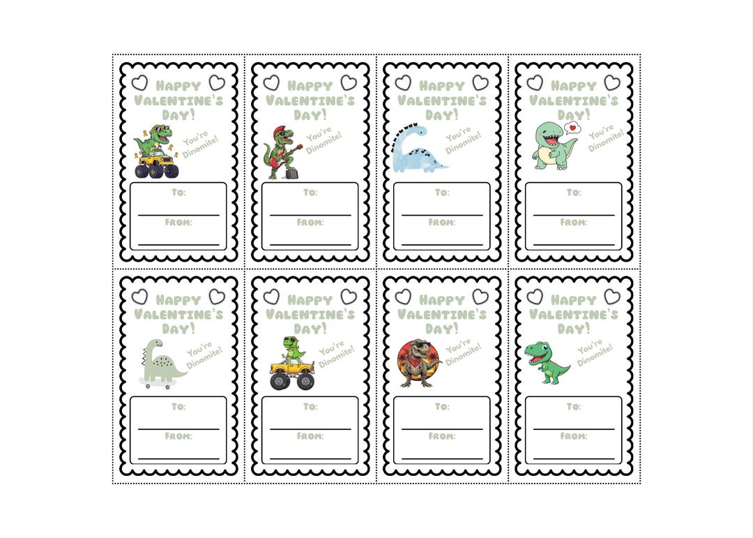 Kids Dinosaur Valentines Cards – Printables - Etsy